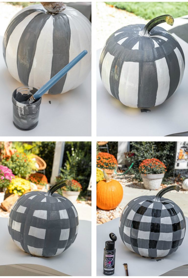 Front Porch for Fall: Painted Plaid Pumpkin & Diy Fall Plank Sign!